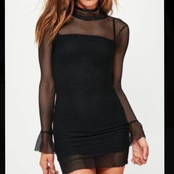 Missguided | Dresses | Misguided Black Mesh Flared Sleeve Bodycon Dress ...